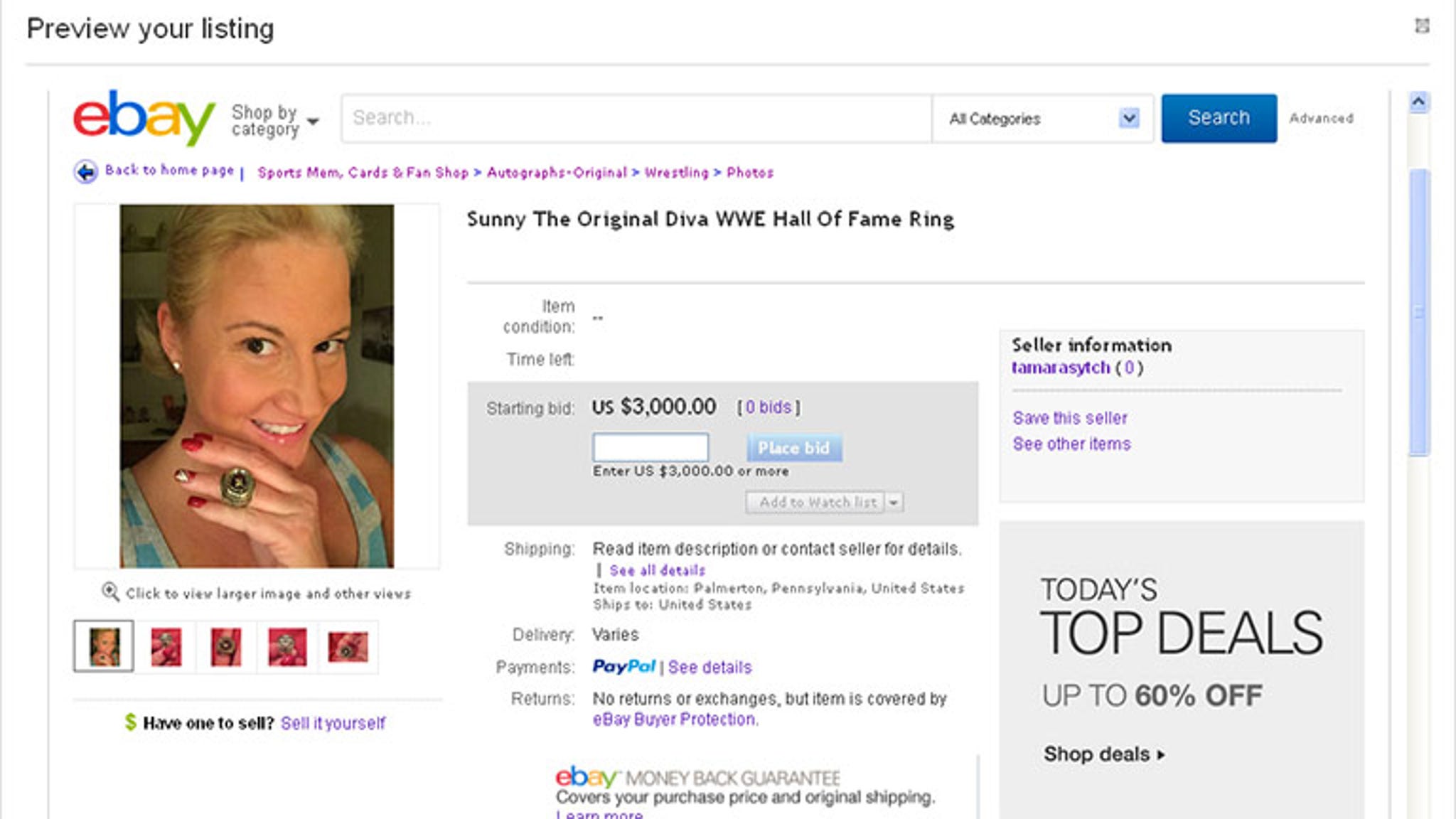 Sunny's WWE Hall of Fame Ring -- For $ALE!