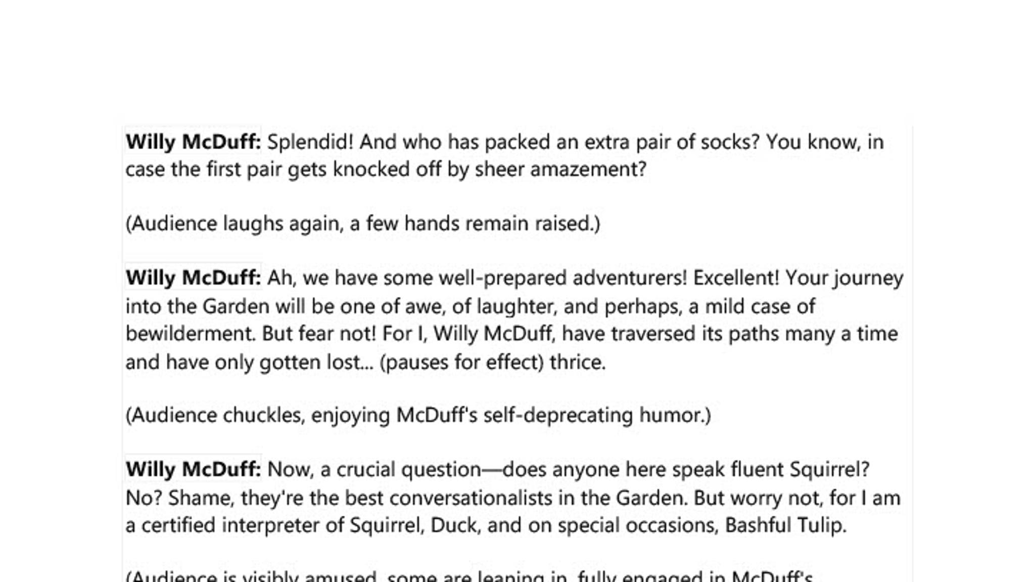 Willy Wonka Experience Script