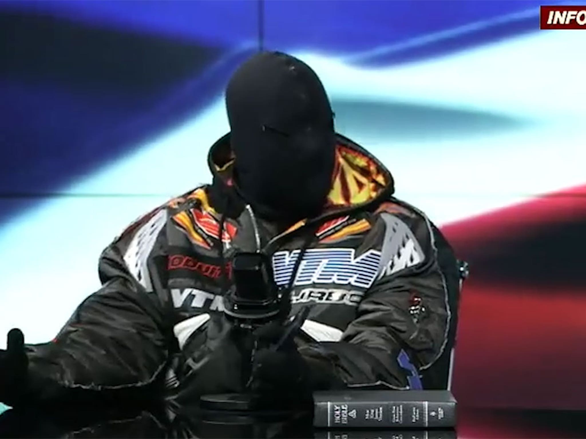 Kanye West Wears KKK-Style Black Hood At 'Vultures' Album Kanye West Wears KKK-Style Black Hood At 'Vultures' Album