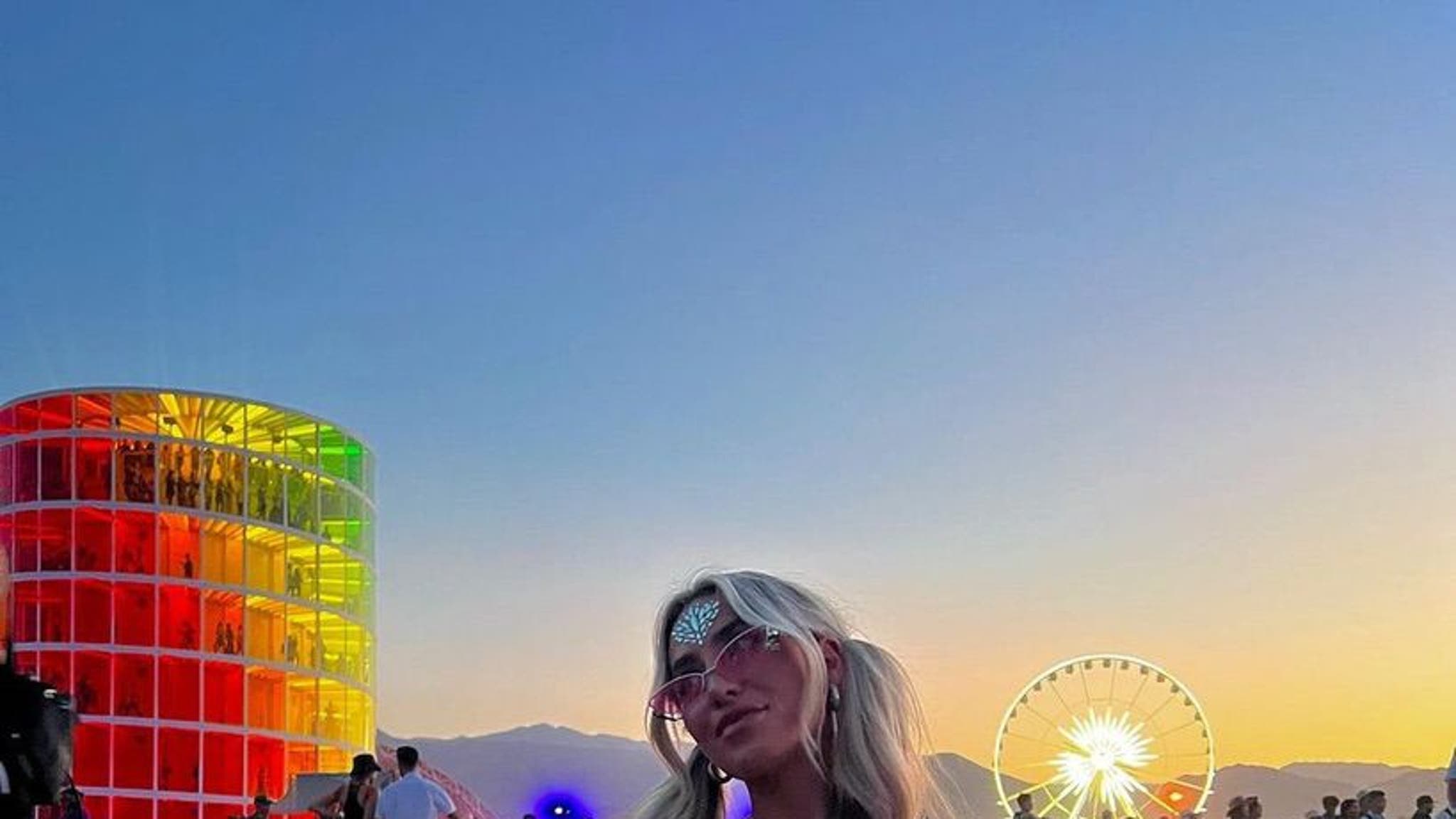 Coachella Stars Posing At The Iconic Rainbow Tower