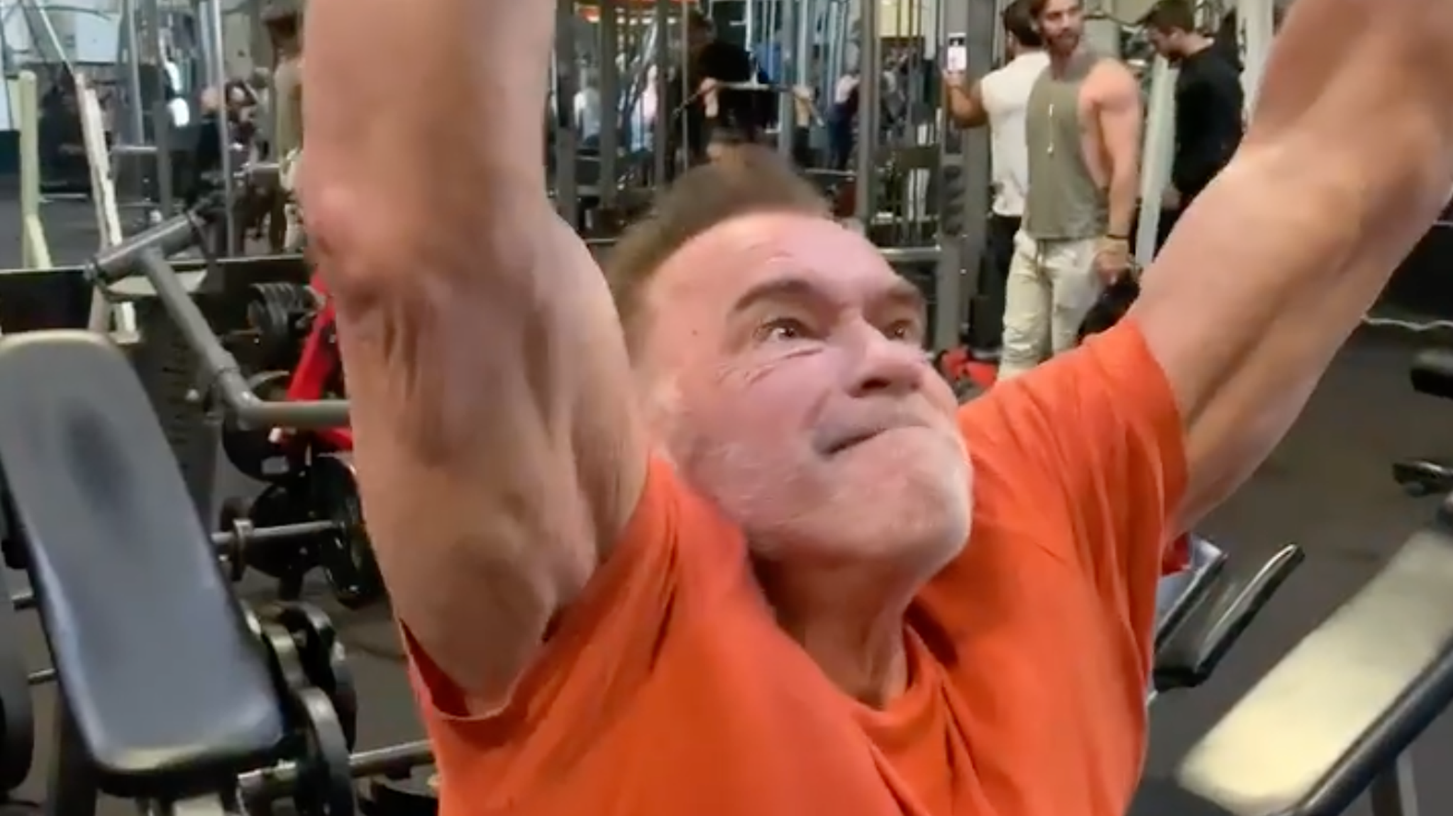 Arnold Schwarzenegger Getting Pumped At Gold's Gym
