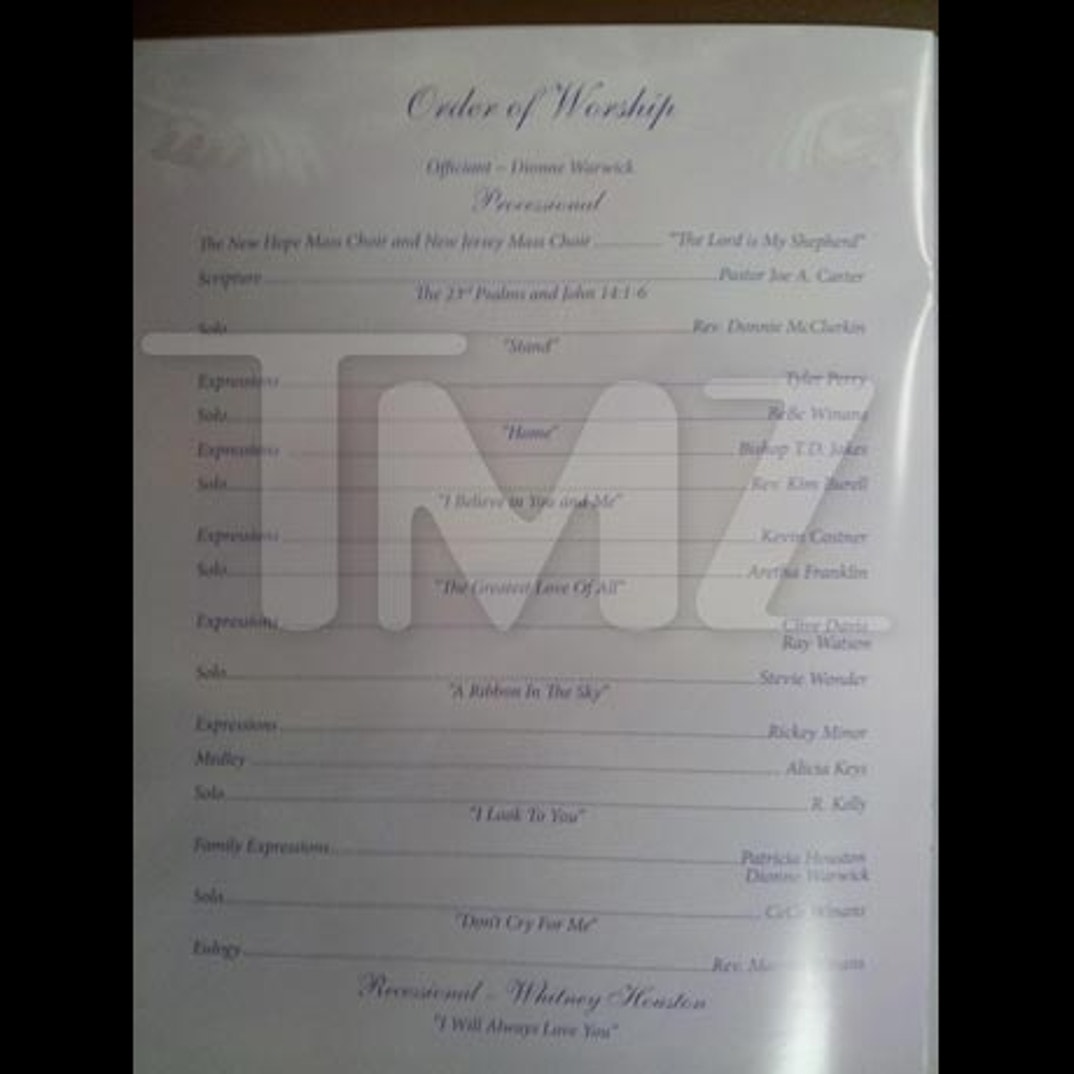 Whitney Houston Funeral Program