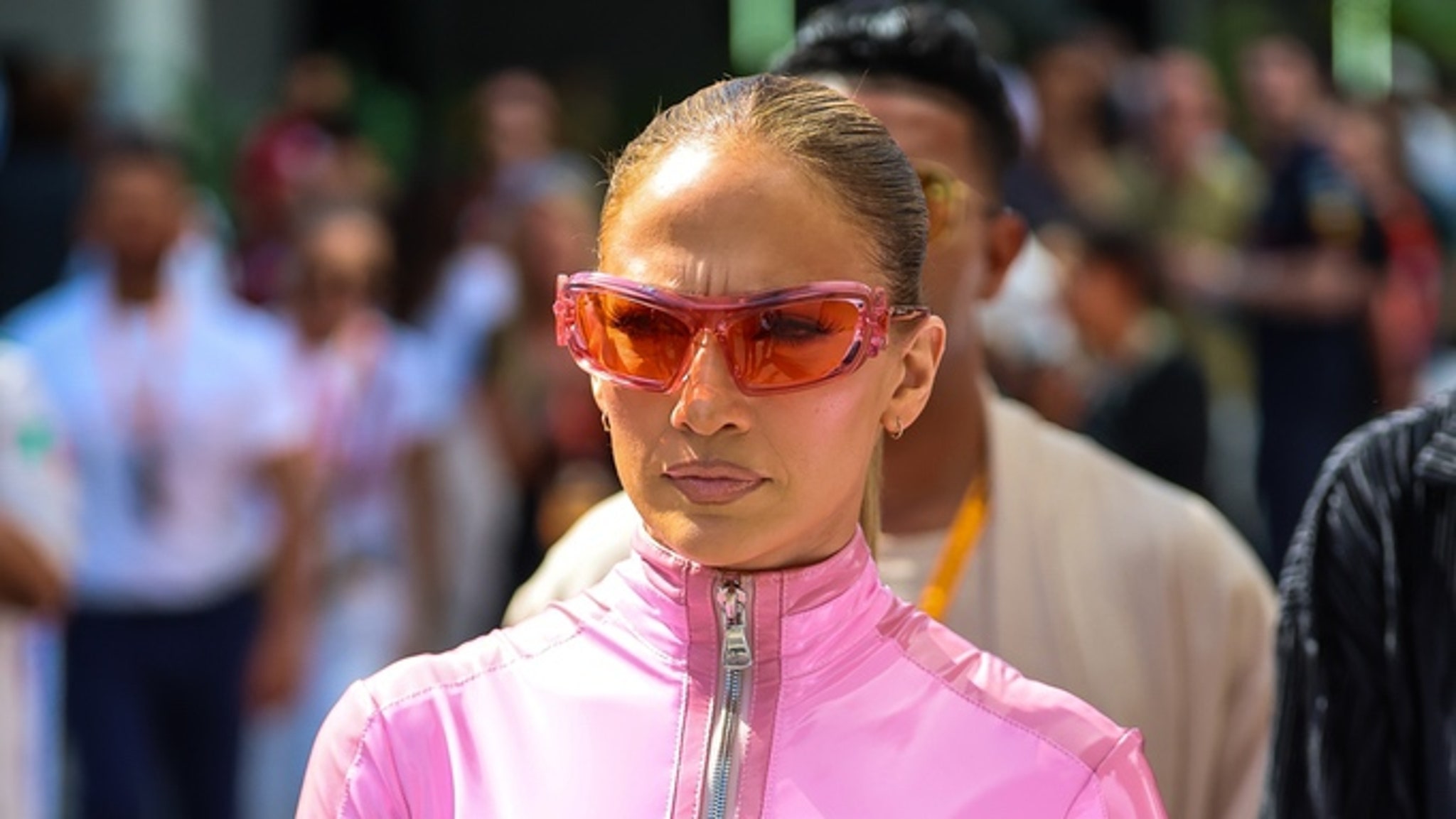 Jennifer Lopez Rocks Pink Bodysuit for F1