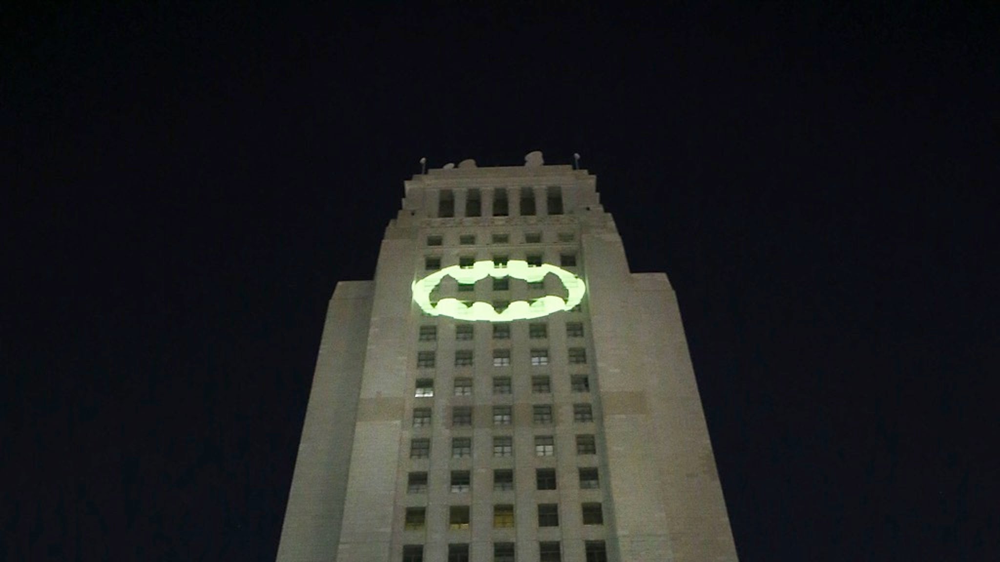 Batman Fans Show Up To Bat Signal Lighting Ceremony