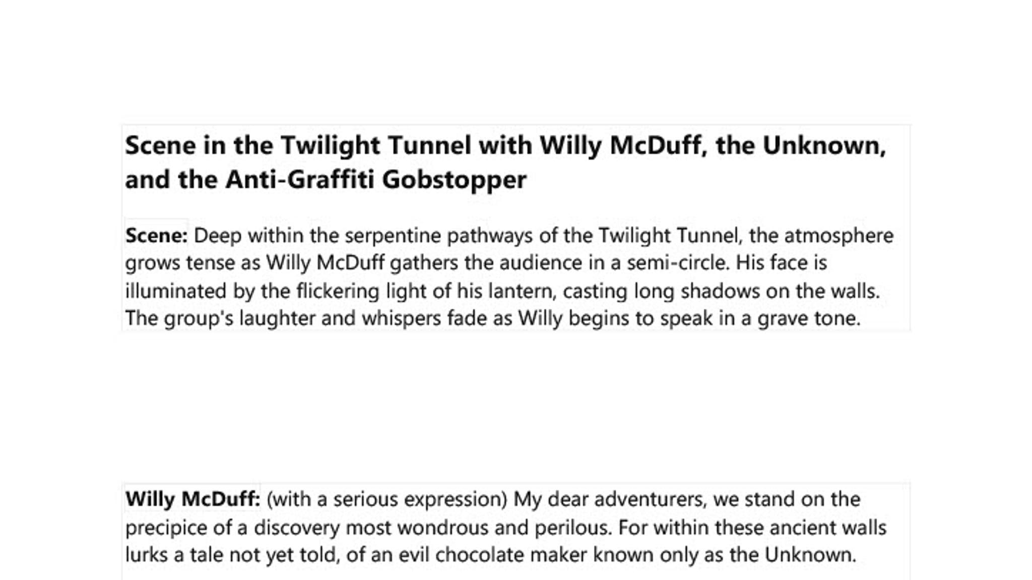 Willy Wonka Experience Script