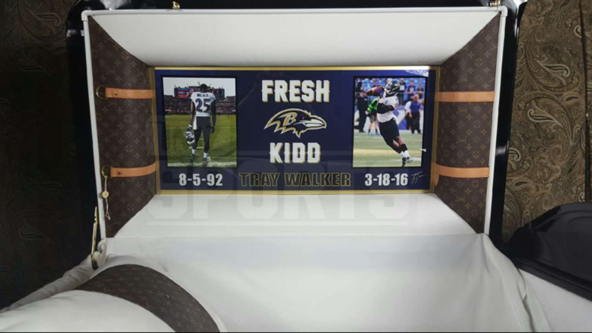 NFL's Tray Walker -- Custom Louis Vuitton Casket ... With Ravens Helmet