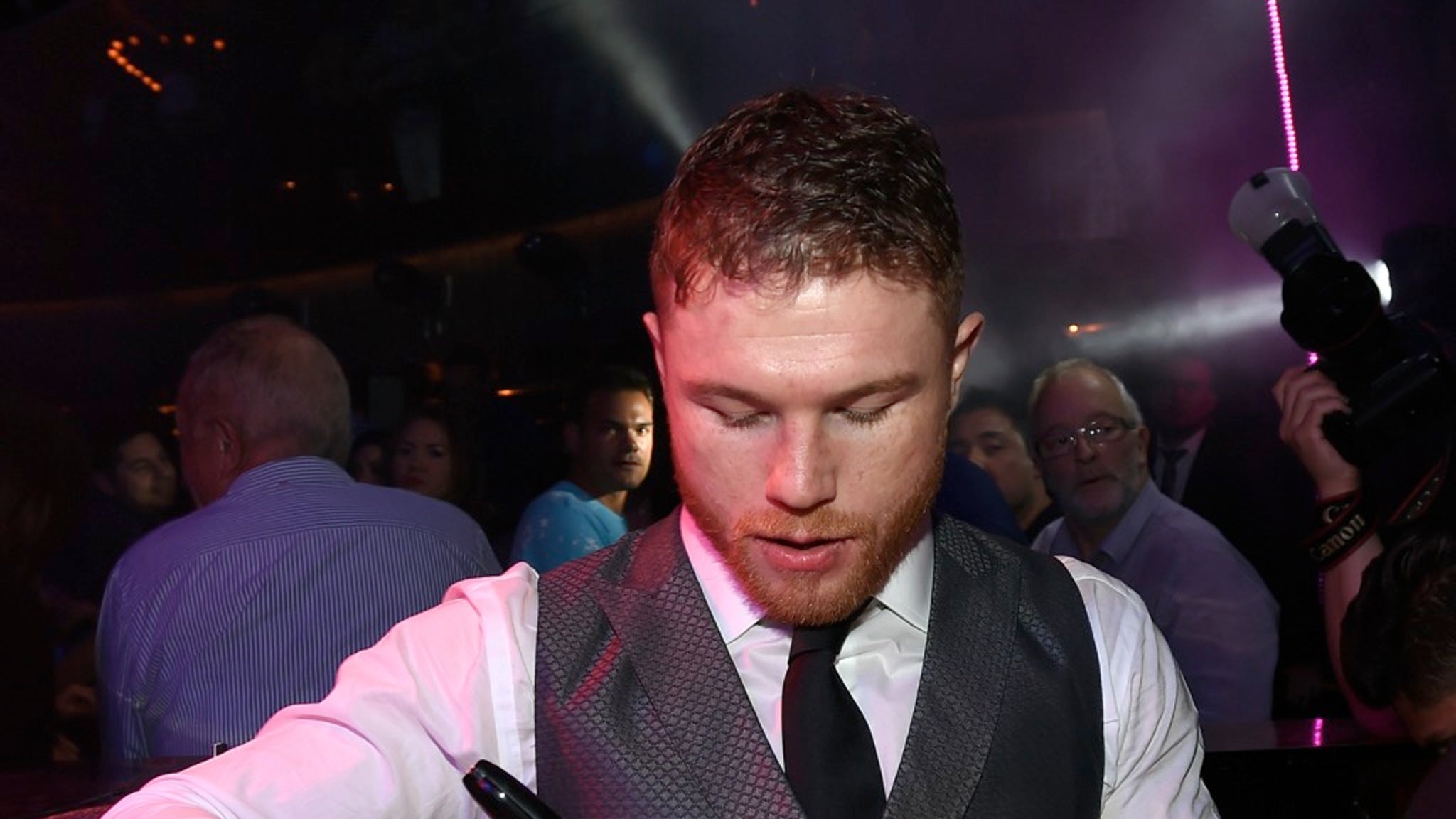 Canelo Alvarez Celebrating Win In Vegas