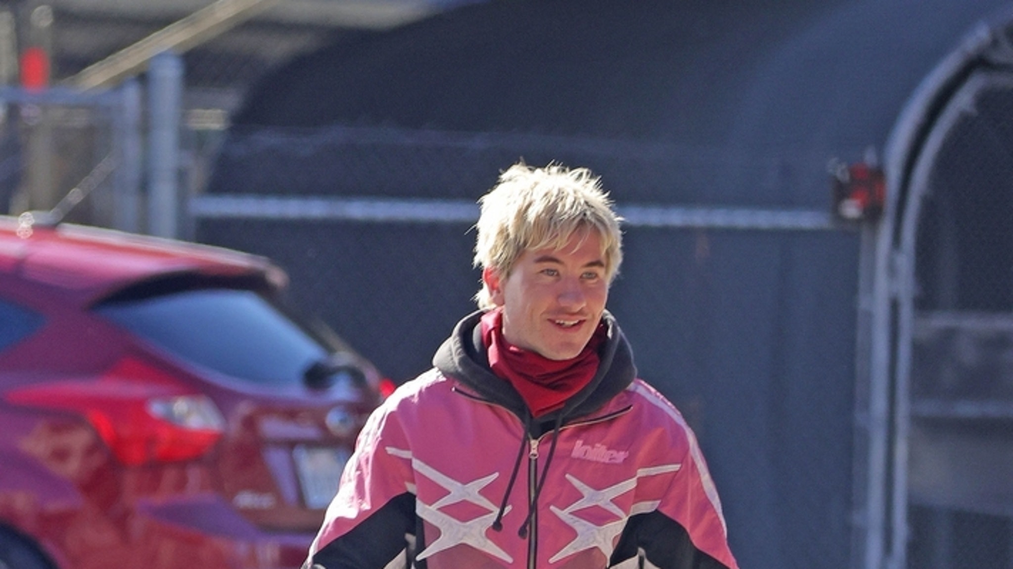 Barry Keoghan On The Set Of 'Crime 101' With Blonde Hair