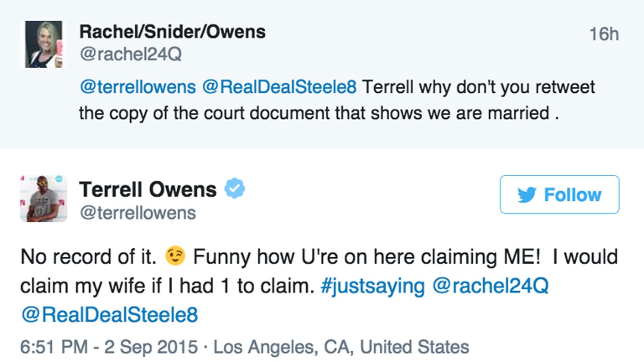 Terrell Owens vs. Rachel Snider Owens -- The Twitter Fight